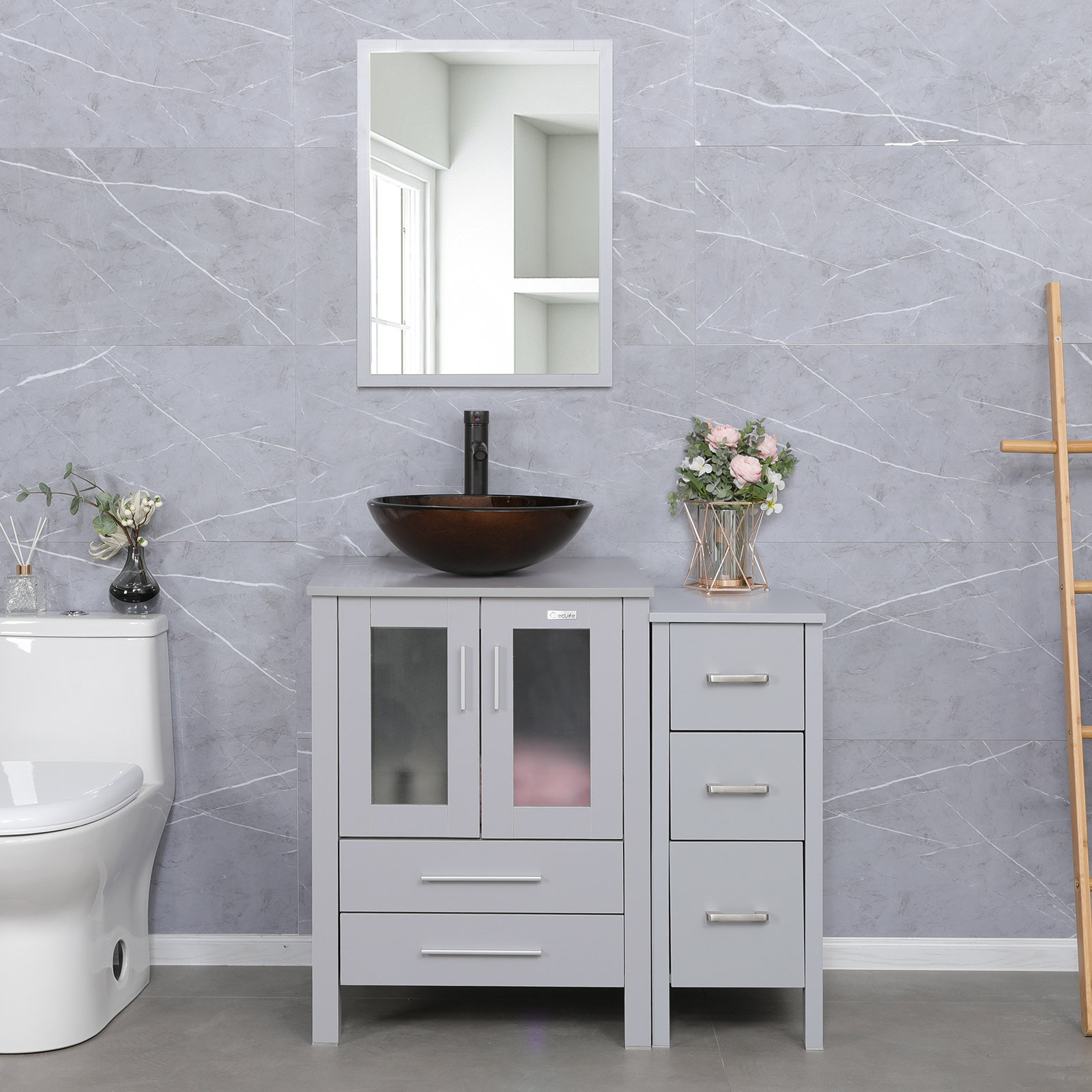 ECLIFE 3 combo 36" Single Bathroom Vanity Set with Vessel Sink, Faucet, Drain | Wayfair